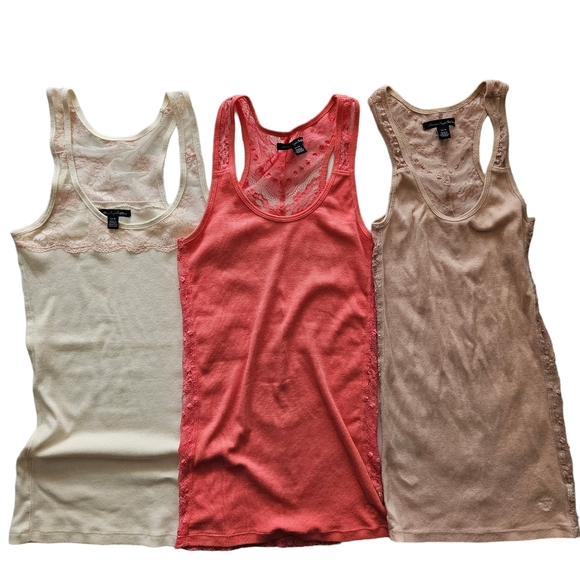 American Eagle Outfitters | Tops | 3 Ae American Eagle Outfitters Muscle Tank Tops Floral Lace ...